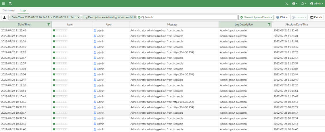 System Events log page | FortiGate / FortiOS 7.2.11 | Fortinet Document Library